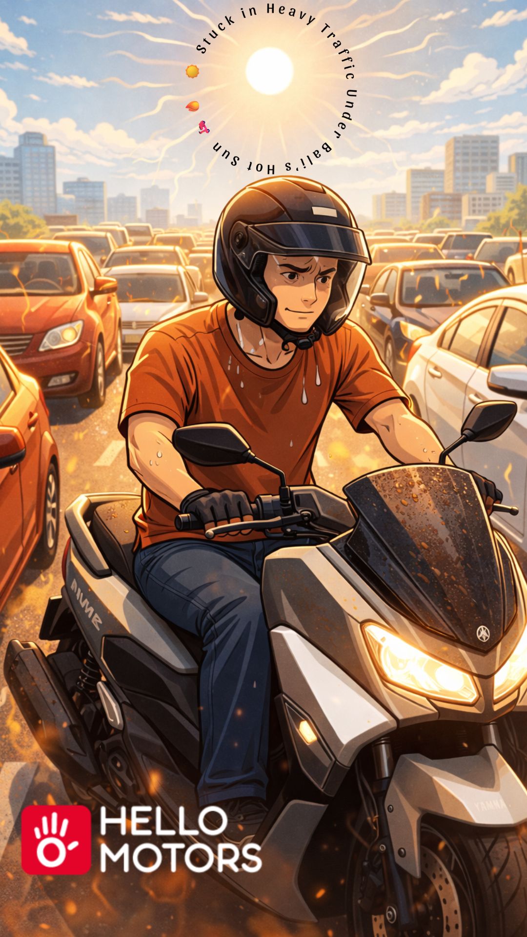 Heavy traffic in Bali combined with extreme heat can be physically ...